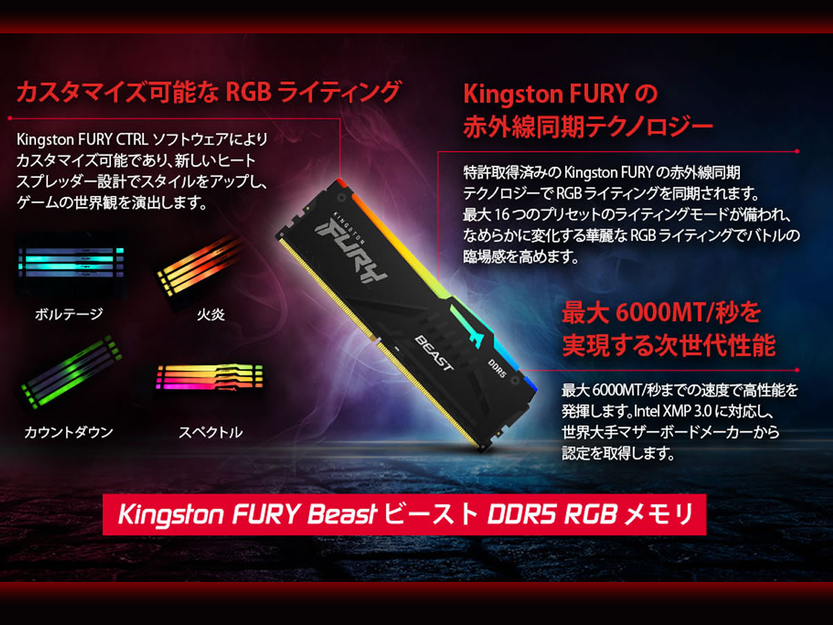 Kingston KF560C40BBAK2-32 FURY Beast DDR5 RGB 288pin DDR5-6000 CL40-40 ...