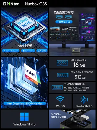 GMKtec GMK-G3S-16/512-W11Pro(N95) Windows 11 Pro 64bit プリインストール済み ...